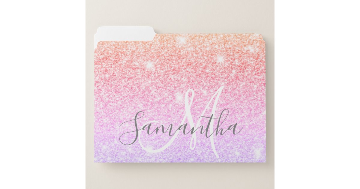 Modern Colorful Glitter Sparkles Personalized Name File Folder | Zazzle
