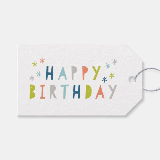Modern Colorful Happy Birthday Orange Blue Boys Gift Tags | Zazzle
