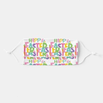 Modern Colorful Happy Easter Typography Bunny Adult Cloth Face Mask ...