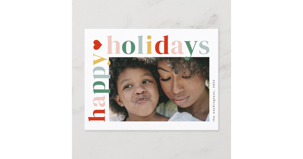 Modern Colorful Happy Holidays Photo Holiday Postcard | Zazzle