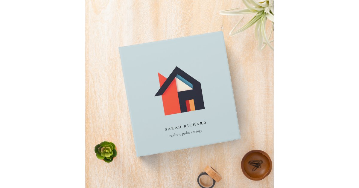 Modern Colorful House Logo Realtor Blue Red Orange 3 Ring Binder | Zazzle
