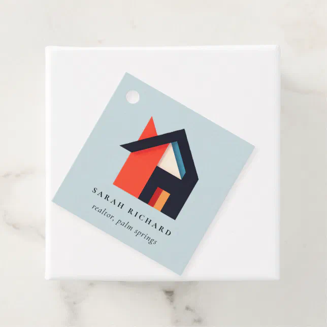Modern Colorful House Logo Realtor Blue Red Orange Favor Tags | Zazzle