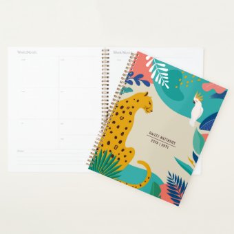 Modern Colorful Jungle Leopard Name Planner | Zazzle
