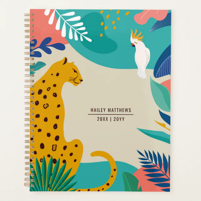 Modern Colorful Jungle Leopard Name Planner | Zazzle