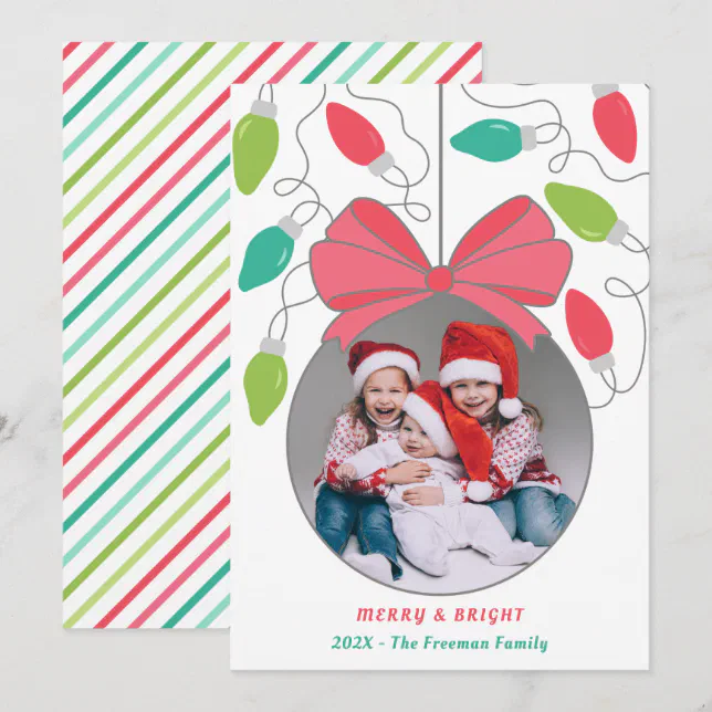 Modern Colorful Lights Photo Christmas Card | Zazzle