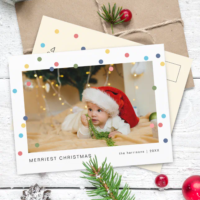 Modern Colorful Lights Photo Holiday Postcard | Zazzle