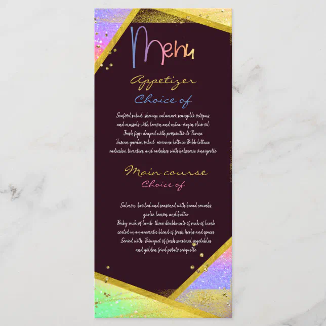 Modern Colorful Menu Card | Zazzle