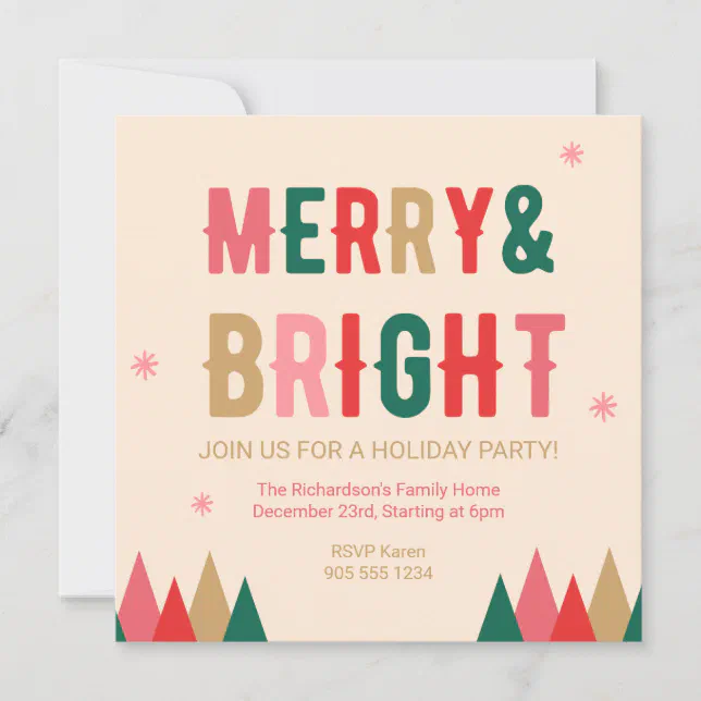 Modern Colorful Merry & Bright Invitation | Zazzle