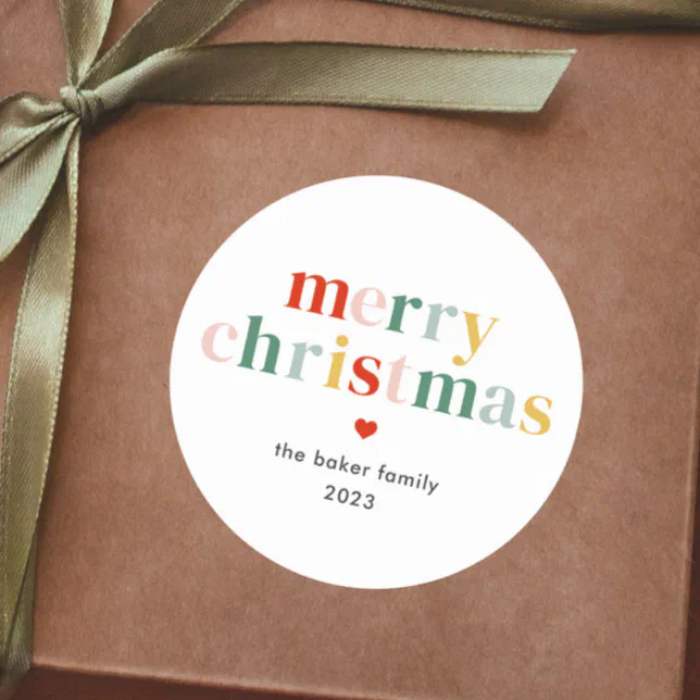 Modern Colorful Merry Christmas Classic Round Sticker | Zazzle