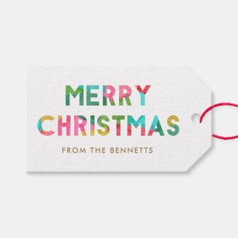 Modern Colorful Merry Christmas Name Gift Tags | Zazzle