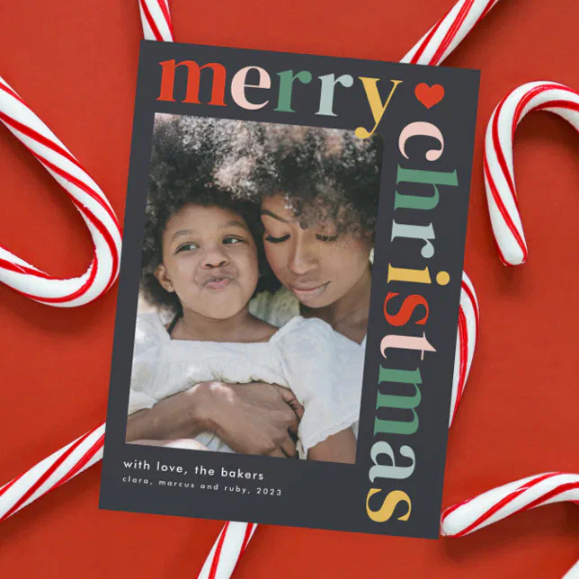 Modern Colorful Merry Christmas Photo Magnet Card | Zazzle