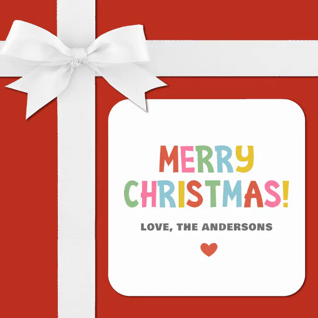 Modern Colorful Merry Christmas Square Sticker | Zazzle