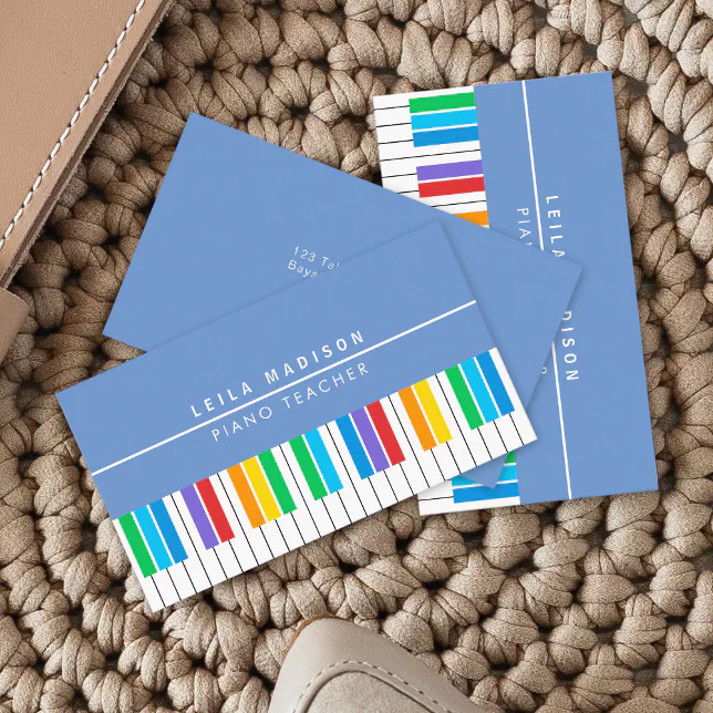 Modern Colorful Piano Keyboard Teacher Business Card | Zazzle