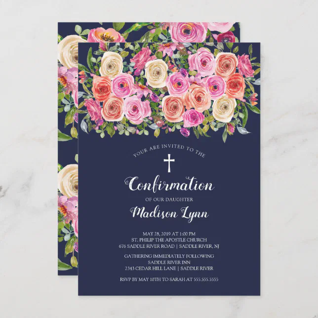 Modern Colorful Pink Floral CONFIRMATION Invitation | Zazzle