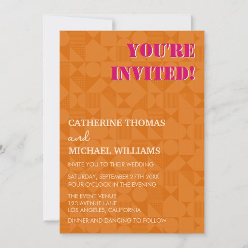 Modern Colorful Pink & Orange Geometric Wedding Invitation | Zazzle