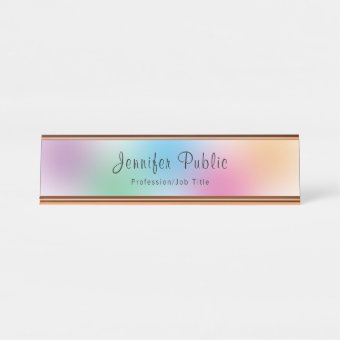 Modern Colorful Rainbow Elegant Template Rose Gold Desk Name Plate | Zazzle