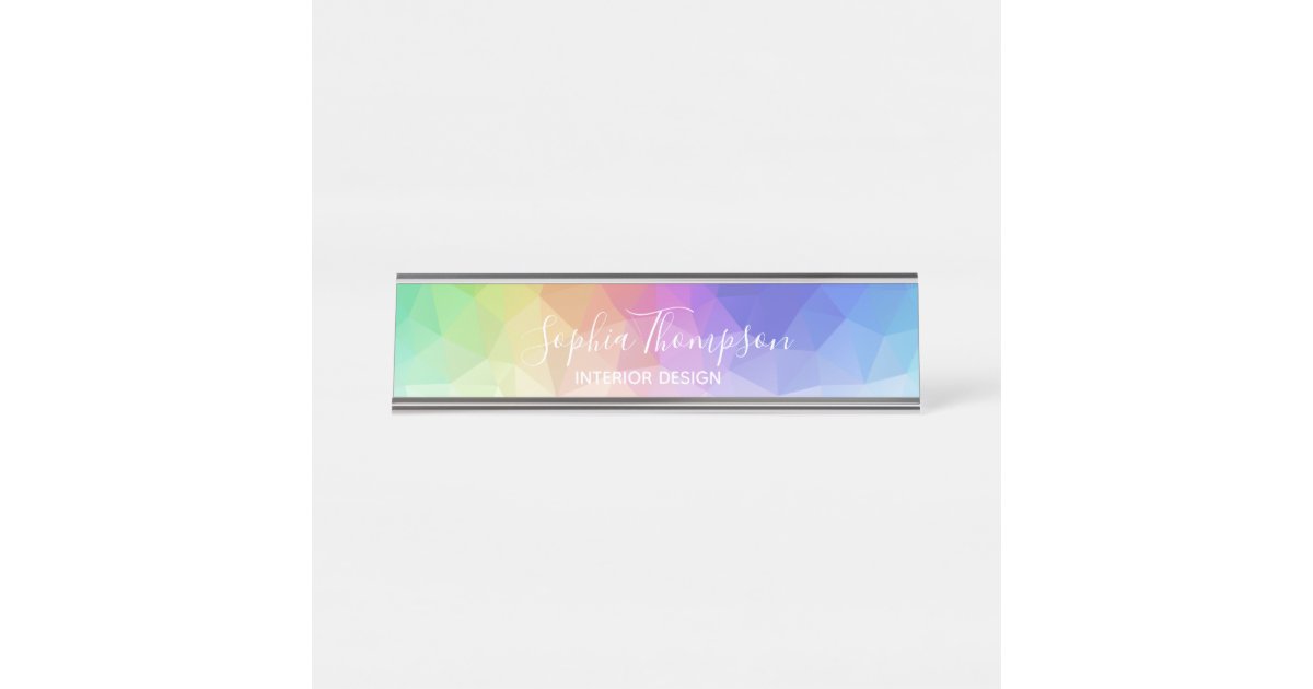 Modern Colorful Rainbow Polygonal Desk Name Plate | Zazzle