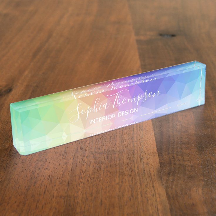 Modern Colorful Rainbow Polygonal - Desk Nameplate | Zazzle