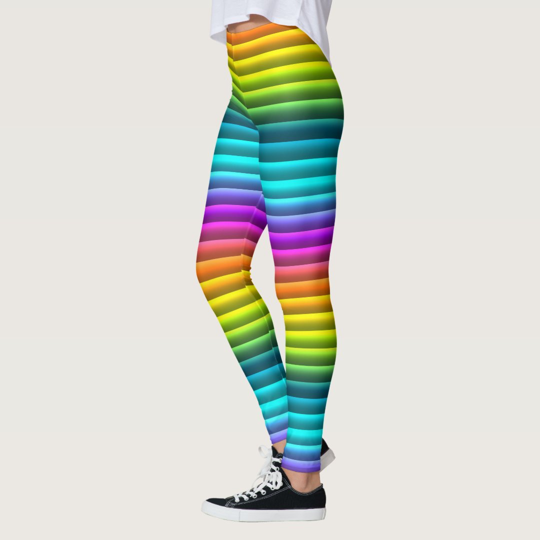 Modern Colorful Rainbow Stripes Pattern Leggings | Zazzle