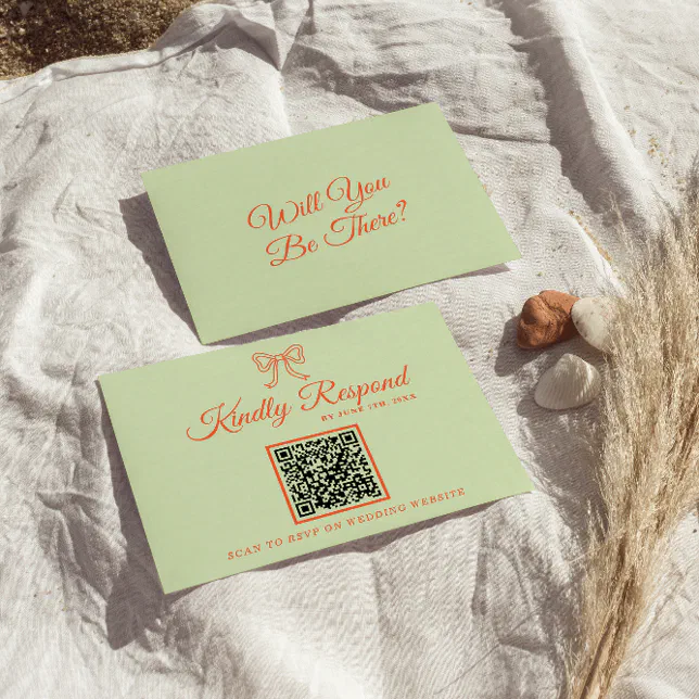 Modern Colorful Retro QR Code Ribbon Wedding RSVP Card | Zazzle