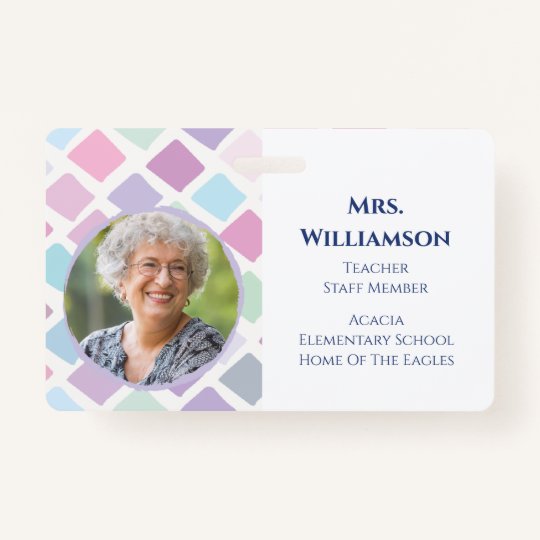 Modern Colorful Teacher Educator Staff Photo ID Badge | Zazzle.com