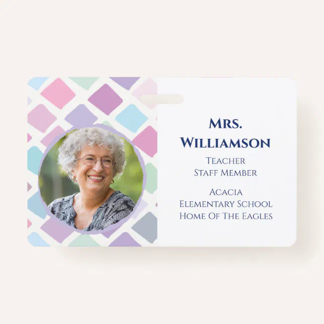 Modern Colorful Teacher Educator Staff Photo ID Badge | Zazzle