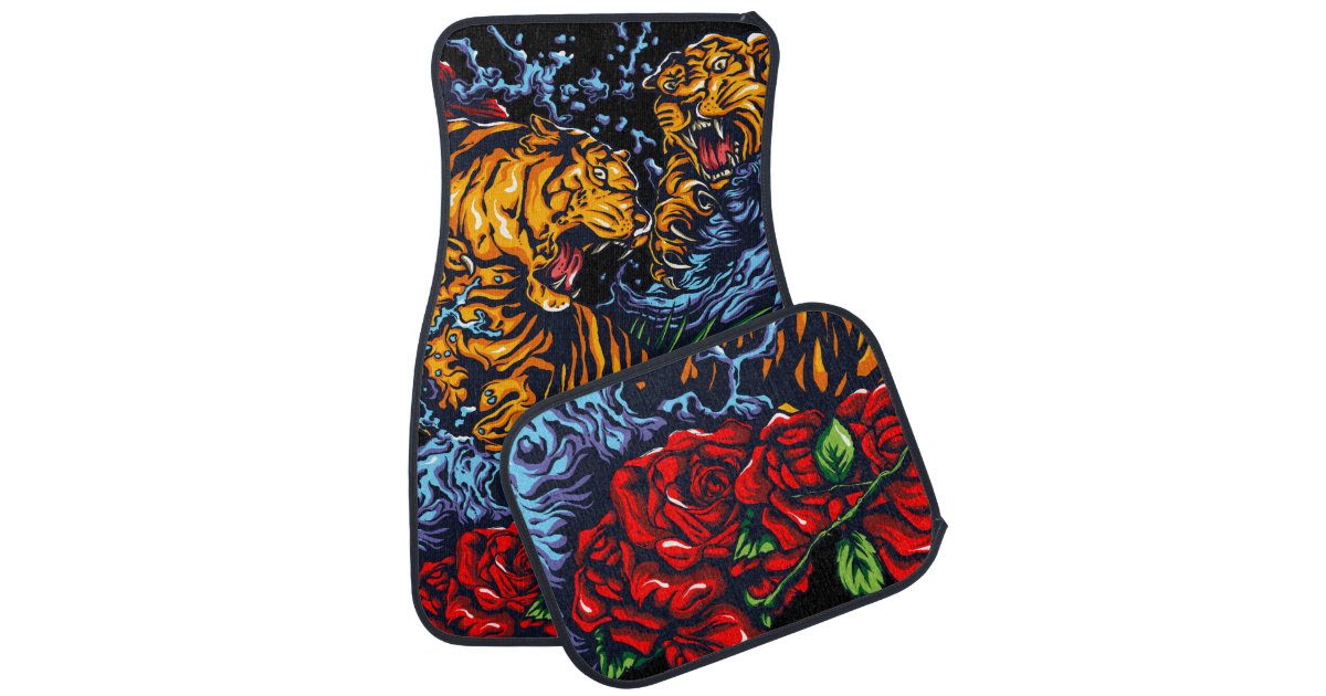 Modern Colorful Tigers Fight Car Mat | Zazzle