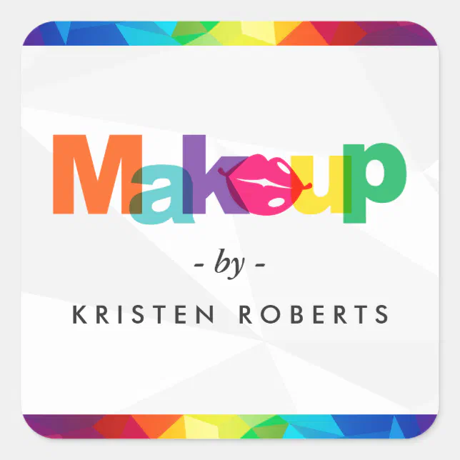 Modern Colorful Typography Lips Makeup Artist Square Sticker | Zazzle