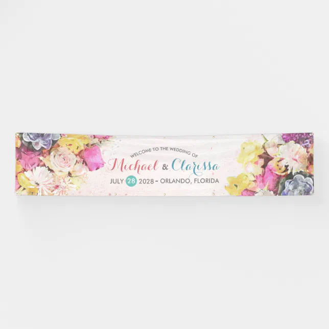 Modern Colorful Watercolor Flowers Wedding Welcome Banner | Zazzle