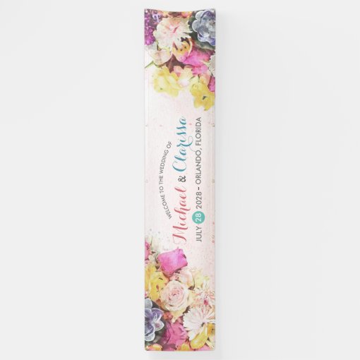 Modern Colorful Watercolor Flowers Wedding Welcome Banner | Zazzle