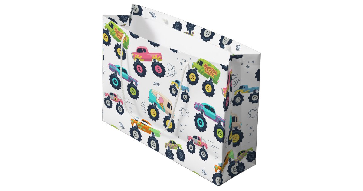 Modern Colorful Watercolor Monster Car Trucks Large Gift Bag | Zazzle
