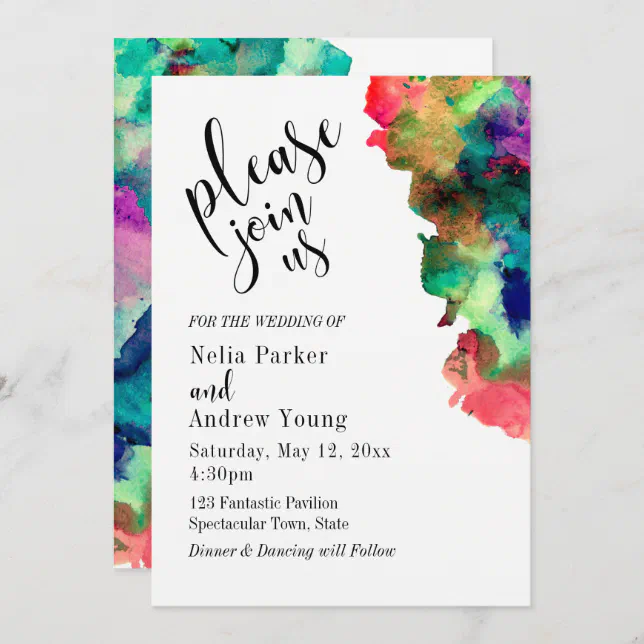 Modern, Colorful Watercolor "Please Join Us" Invitation | Zazzle
