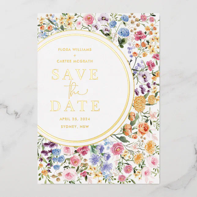 Modern Colorful Wildflower Wedding Save the Date Foil Invitation | Zazzle
