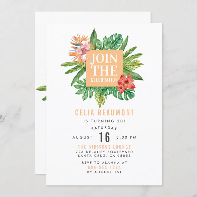 Modern Colourful Botanical Tropical Birthday Party Invitation | Zazzle