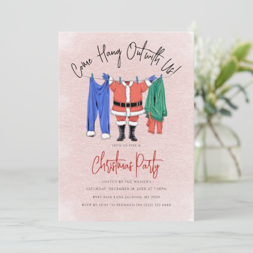 Modern 'Come Hang Out' Santa Claus Christmas Party Invitation | Zazzle