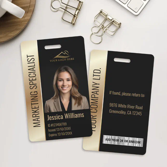 Modern Company Employee Photo Logo Black Gold Badge | Zazzle
