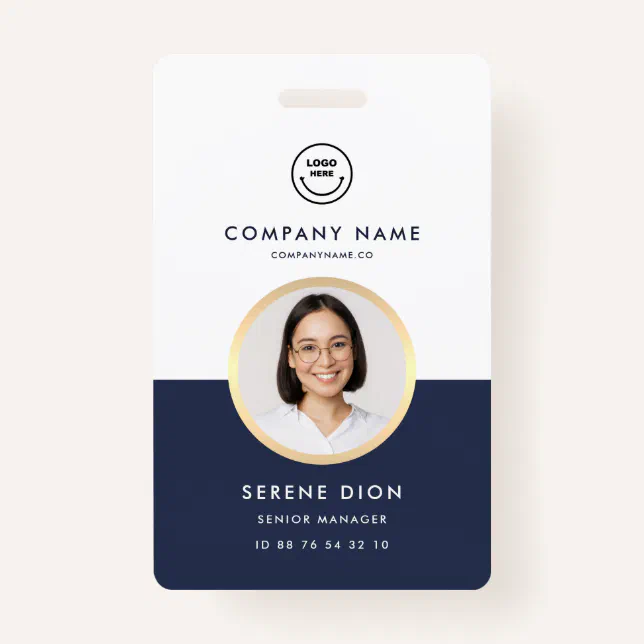 Modern Company ID Gold Employee Photo ID Navy Badge | Zazzle