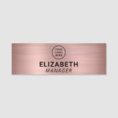 Modern Company Logo Brushed Rose Gold Name Tag | Zazzle