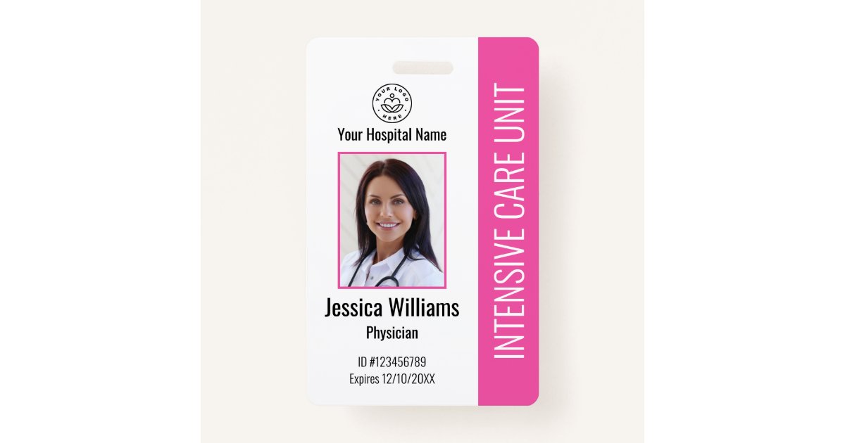 Modern Company Logo Photo Pink Employee ID Badge | Zazzle
