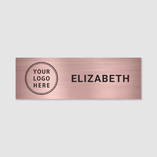 Modern Company Logo Rose Gold Name Tag | Zazzle