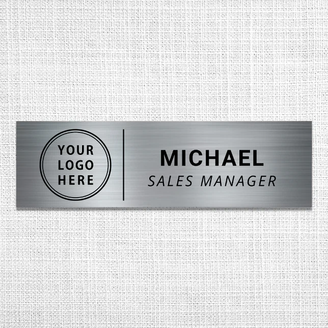 Modern Company Logo Silver Name Tag | Zazzle