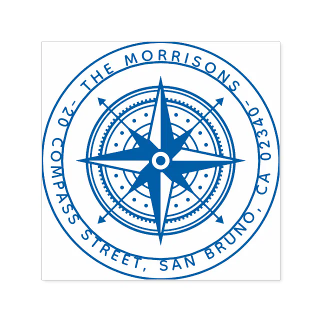Modern Compass Round Family Name & Return Address Self-inking Stamp ...