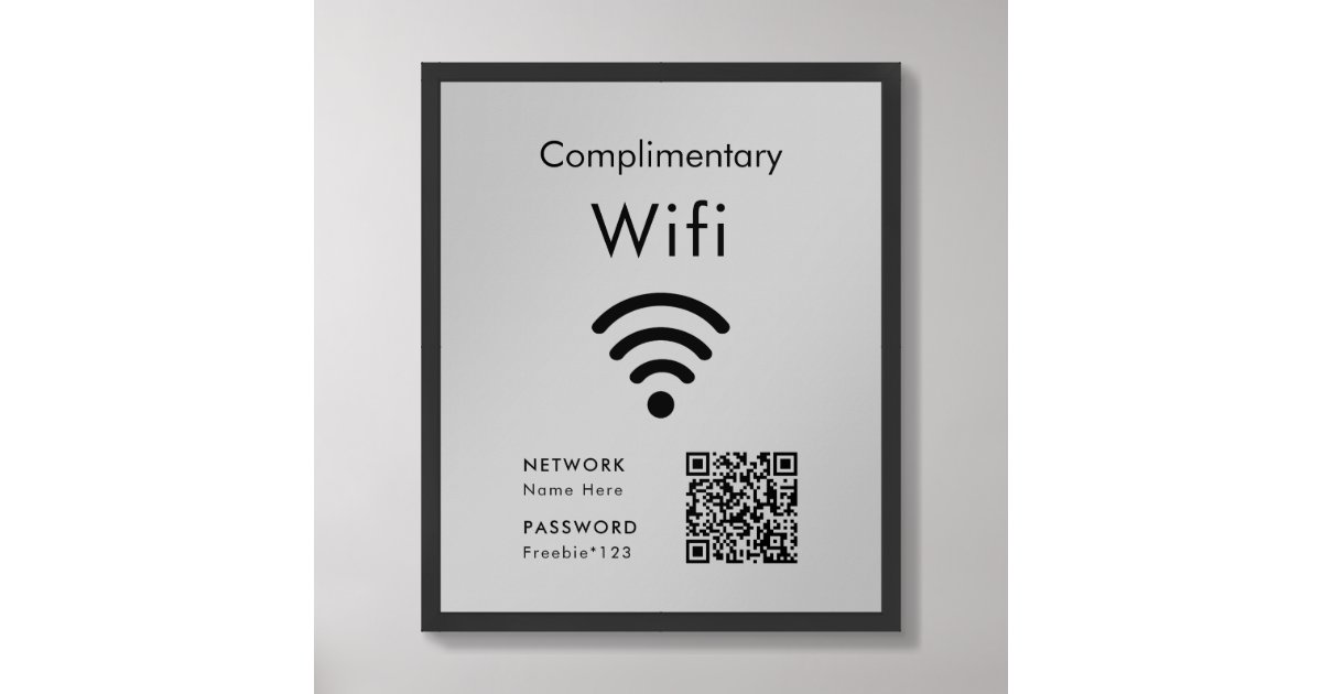 Modern Complimentary Wifi Code Gray Framed Poster | Zazzle