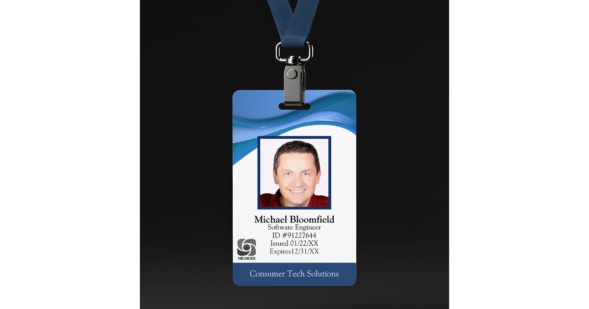 Modern Computer Software Company IT Repair Blue ID Badge | Zazzle