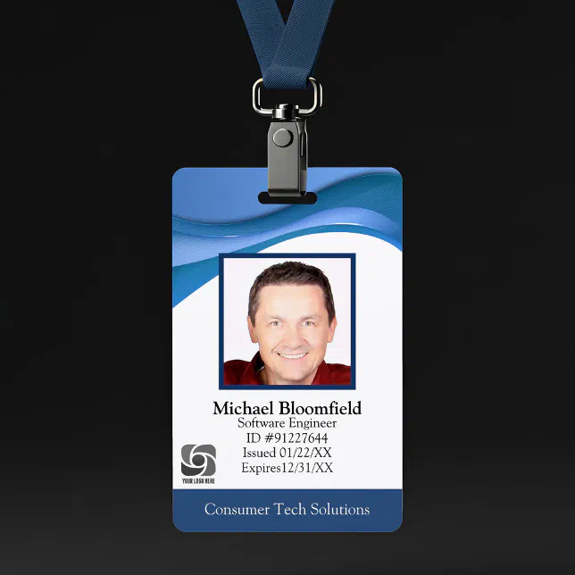 Modern Computer Software Company IT Repair Blue ID Badge | Zazzle