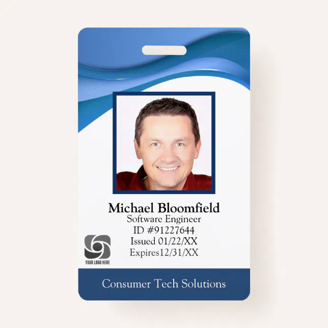 Modern Computer Software Company IT Repair Blue ID Badge | Zazzle
