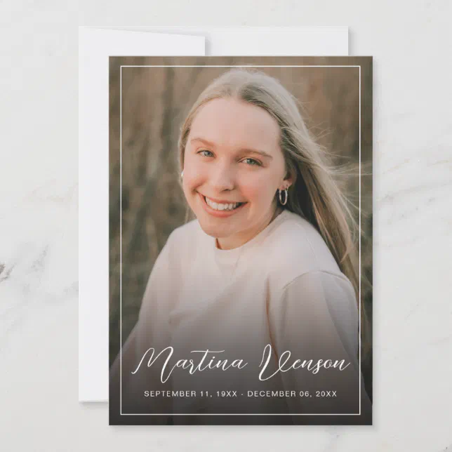 Modern Condolence Memorial Sympathy Funeral Photo Thank You Card | Zazzle