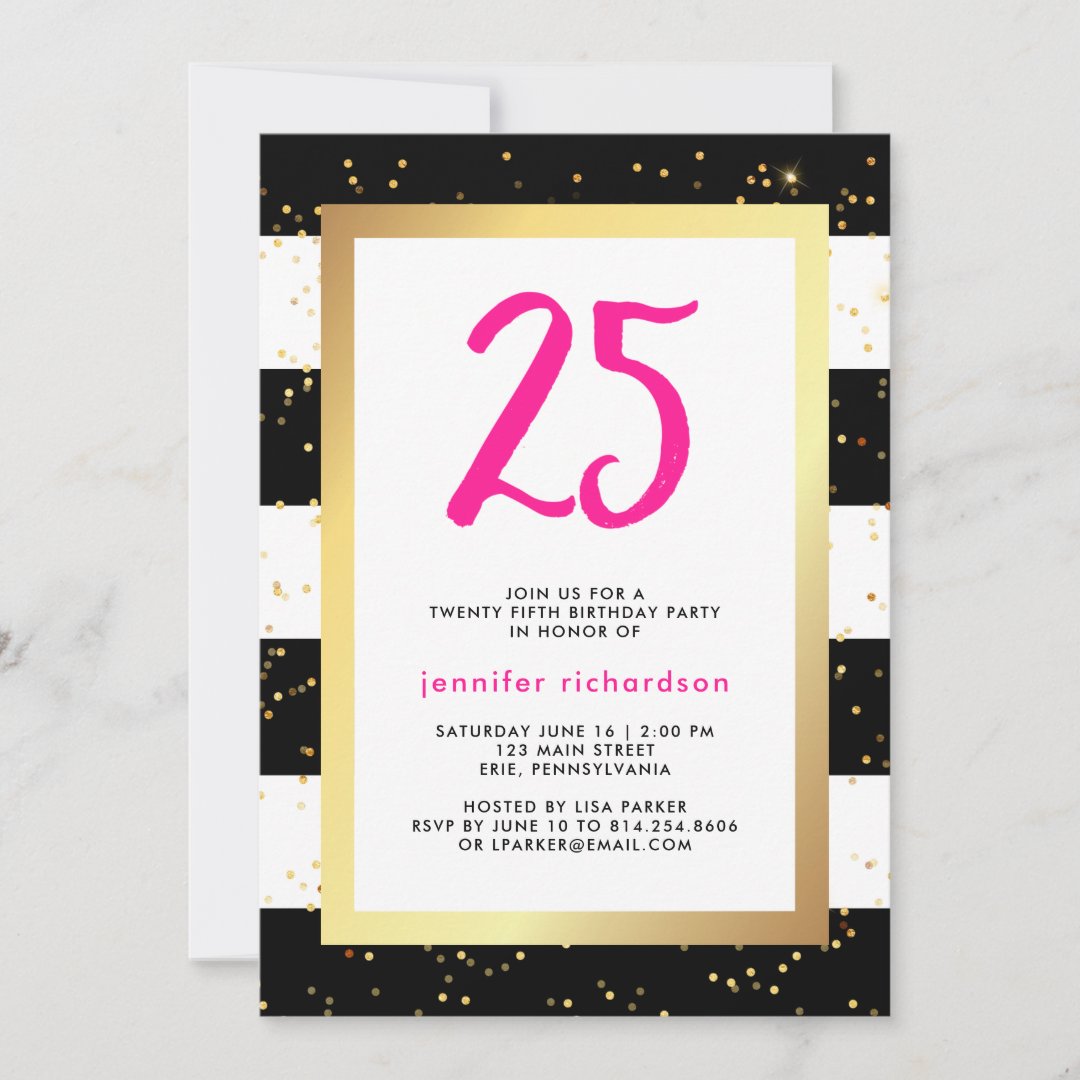 Modern Confetti | 25th Birthday Party Invitation | Zazzle