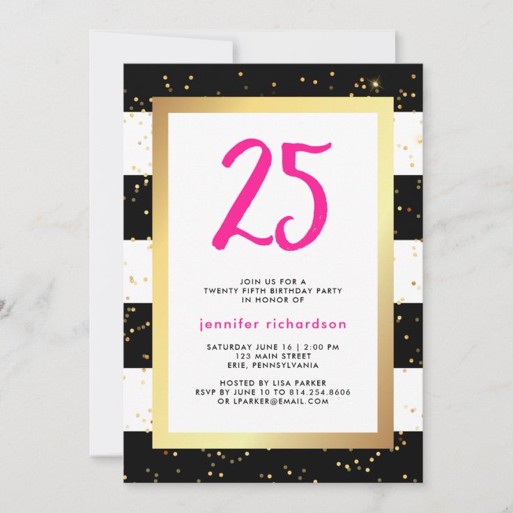 Modern Confetti | 25th Birthday Party Invitation | Zazzle