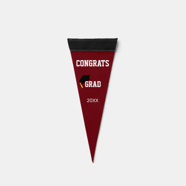 Modern Congrats Grad on Maroon Pennant Flag | Zazzle